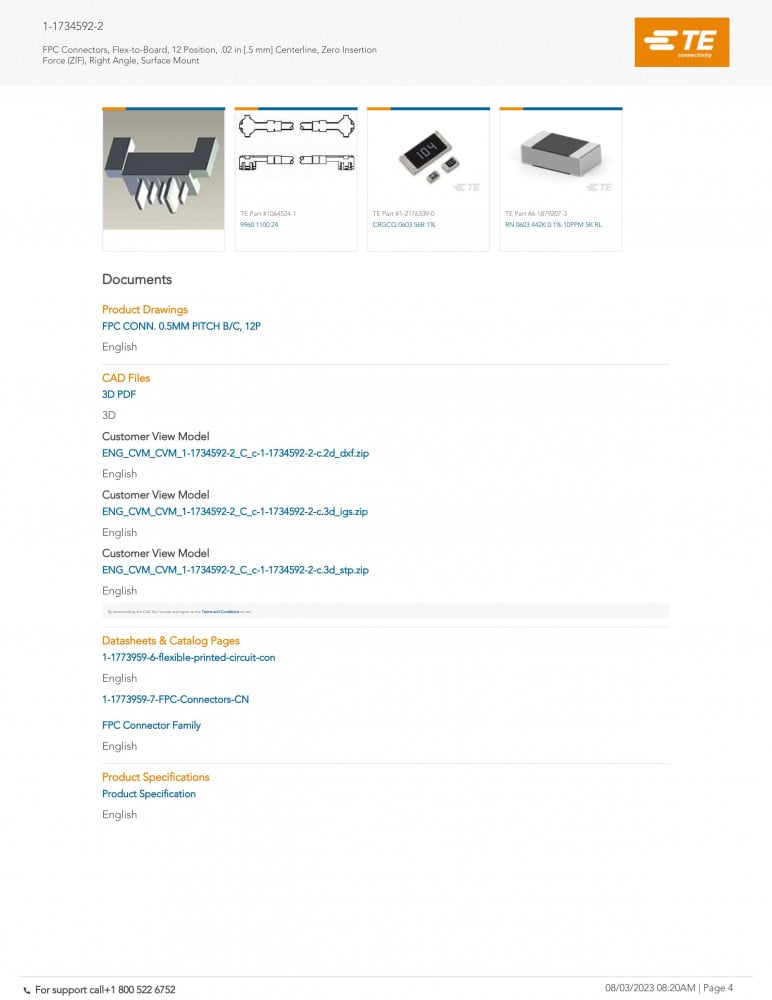 TE Connectivity product document page 4