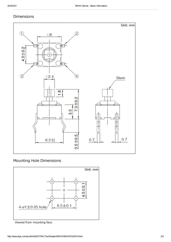 SKHHDGA010 mounting hole dimensions