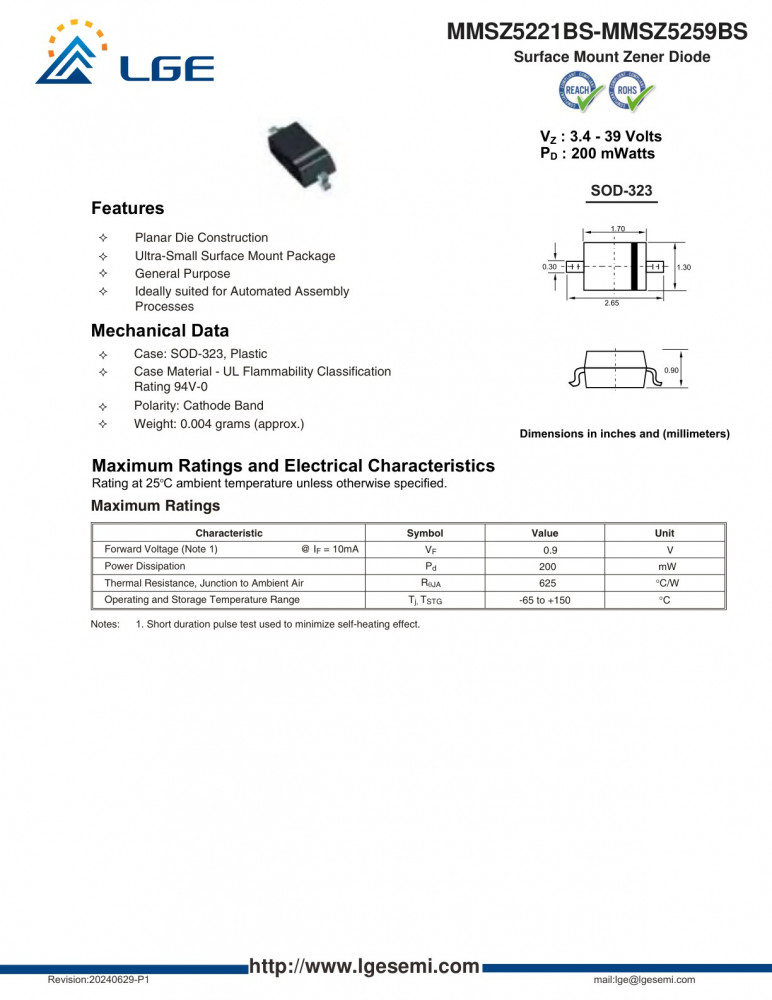 LGE MMSZ5232BS datasheet page 1