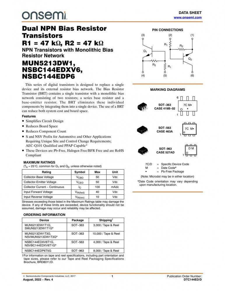 NSBC144EDP6T5G technical document page 1