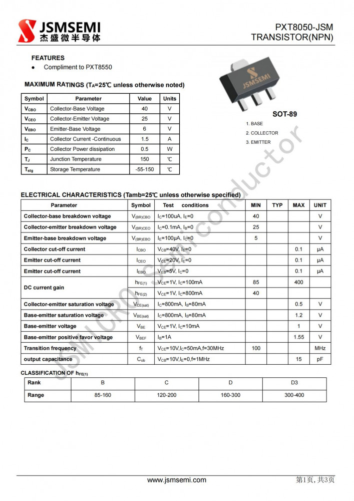 PXT8050-JSM datasheet page 1