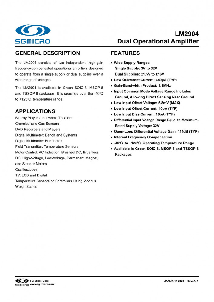 LM2904 datasheet page 1