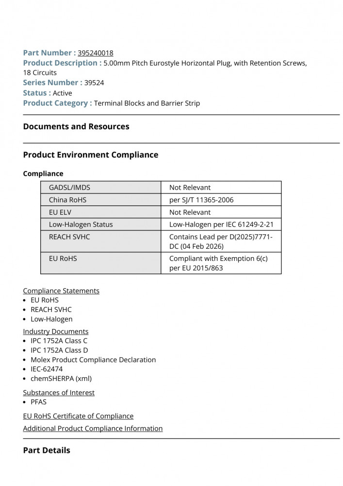 MOLEX 395240018 technical document image 1