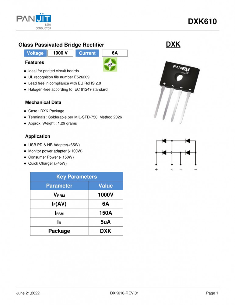 PANJIT DXK610 datasheet page 1