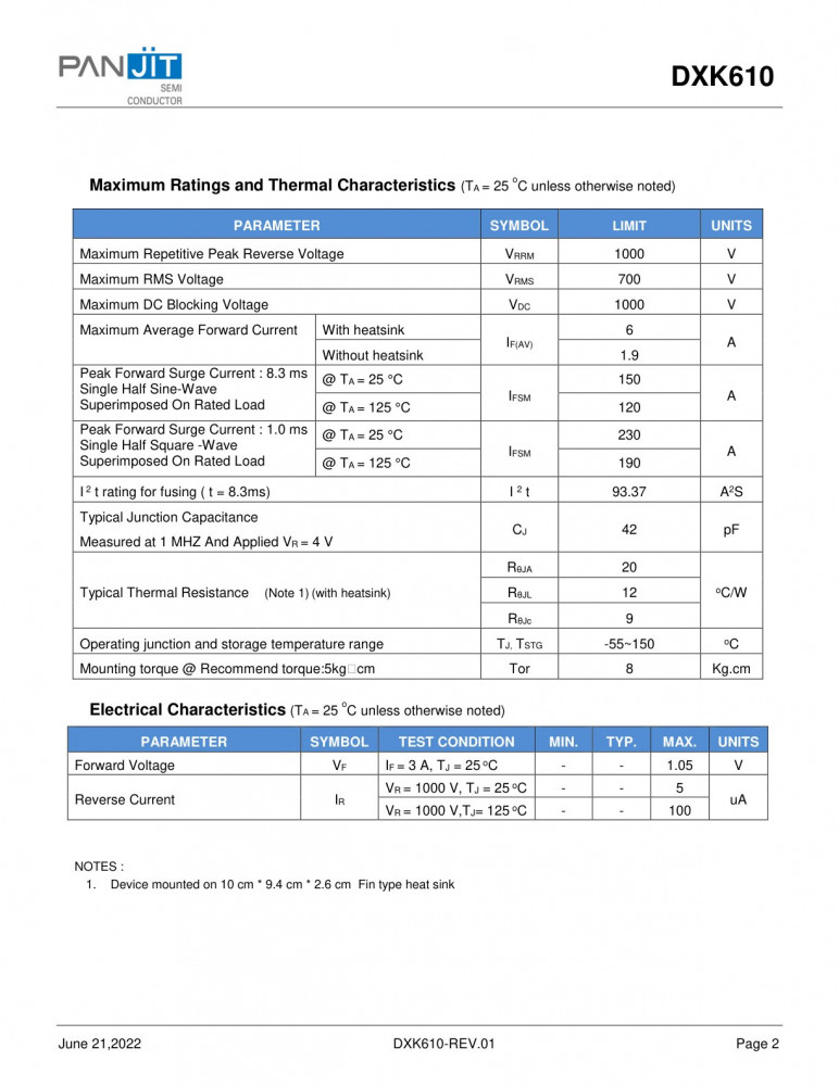 PANJIT DXK610 datasheet page 2