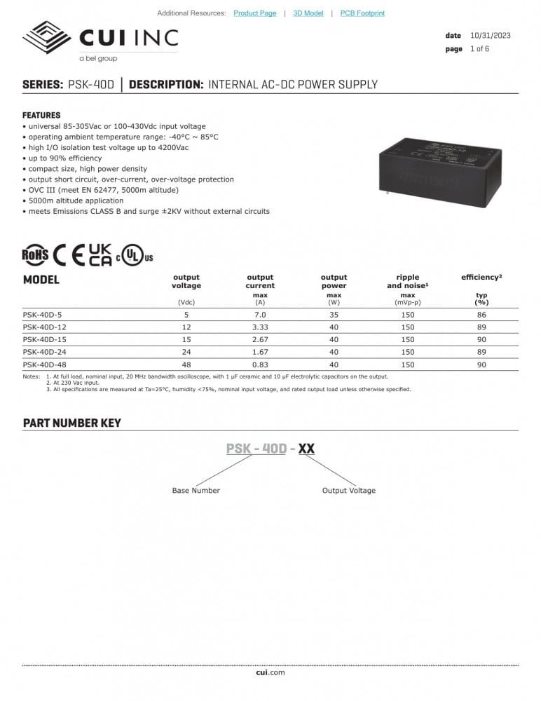 PSK-40D series datasheet page 1
