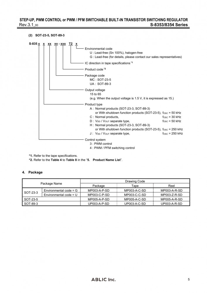 ABLIC S-8353/8354 technical document page 5