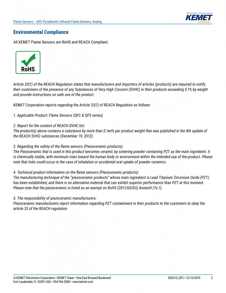 KEMET QFC environmental compliance information