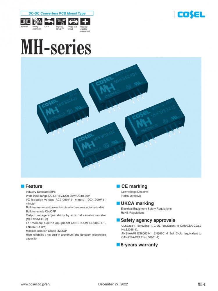 Cosel MHFS series datasheet page 1