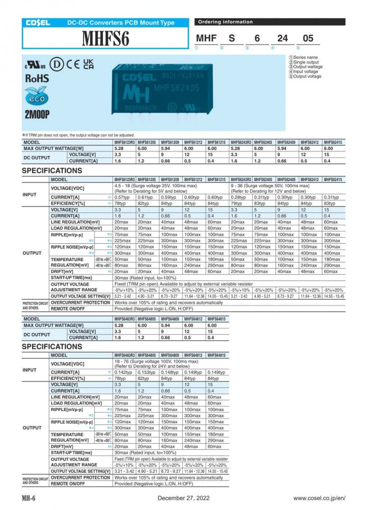 Cosel MHFS series datasheet page 6