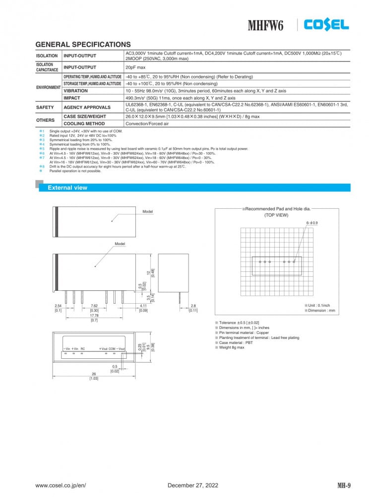 Cosel MHFS series datasheet page 9