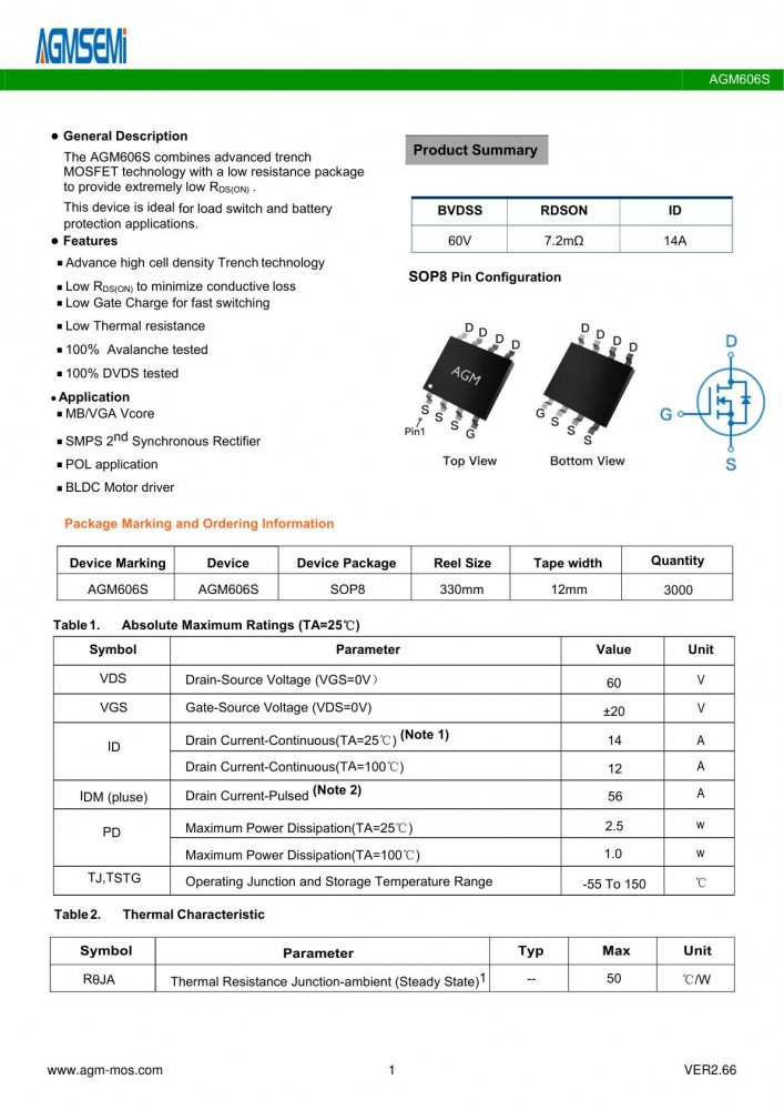 AGM606S datasheet page 1