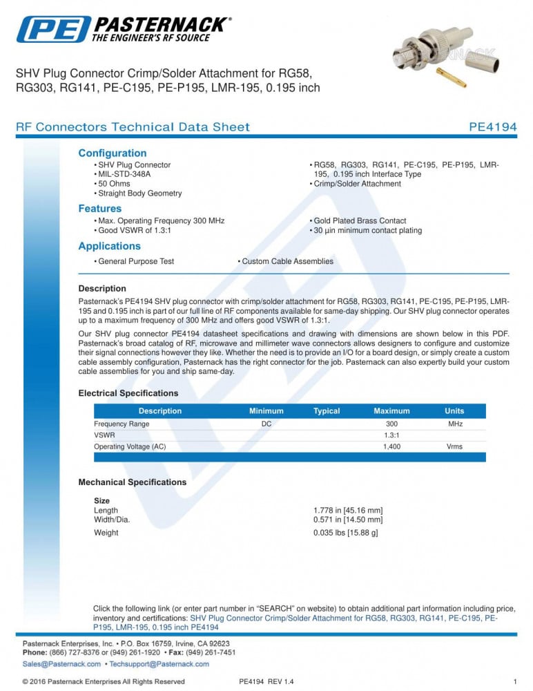 PE4194 datasheet page 1