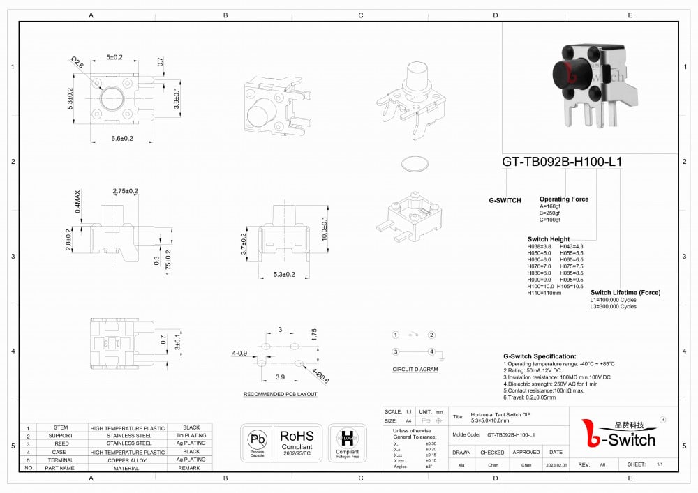 GT-TB092B-H100-L1 technical document page
