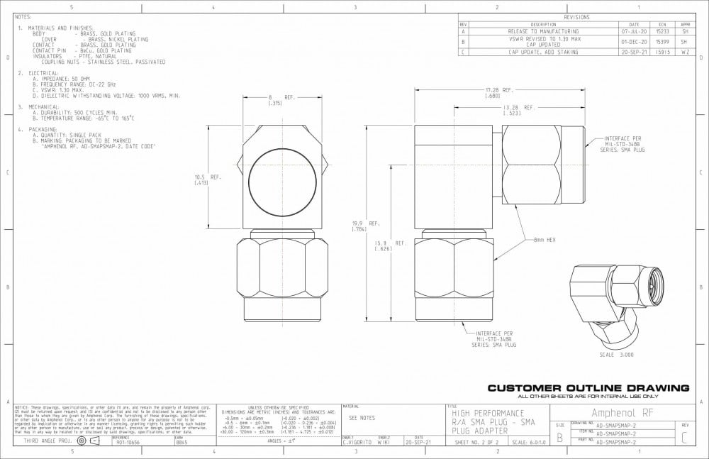 Amphenol AD-SMAJSMAJ-2 technical drawing preview