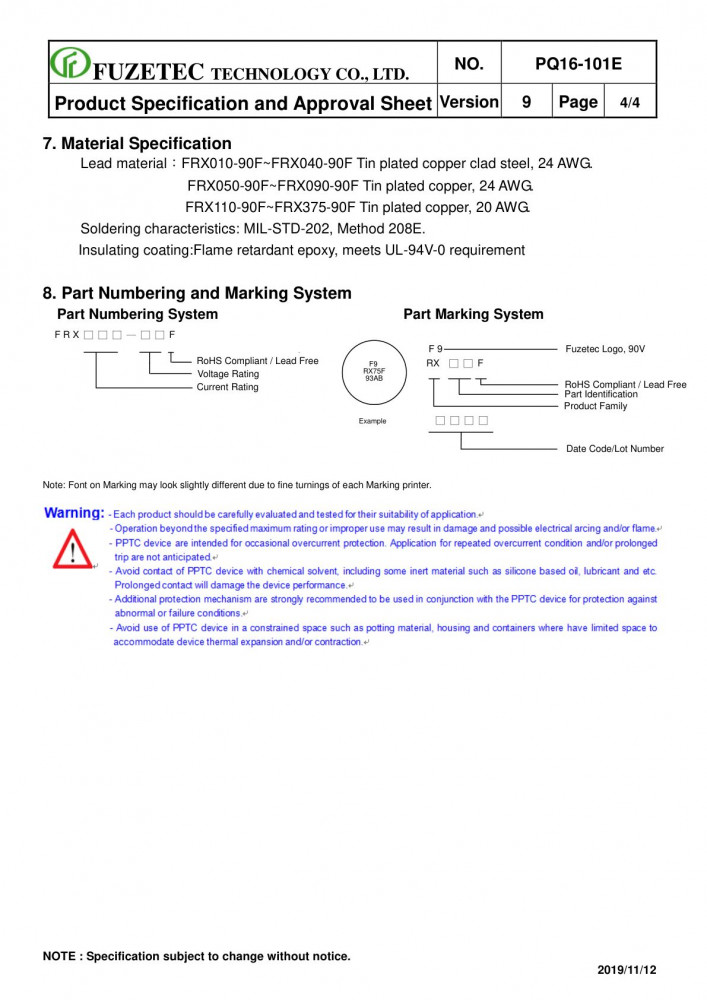 FUZETEC FRX90V Series specification sheet page 4