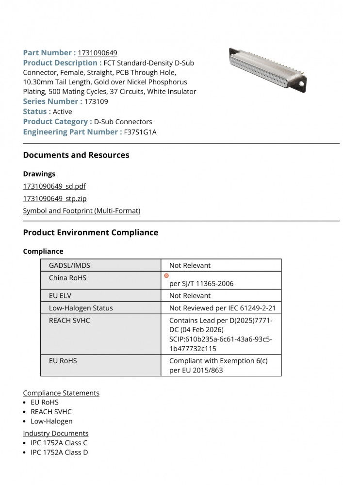 Technical drawing page 1 for MOLEX 1731090649