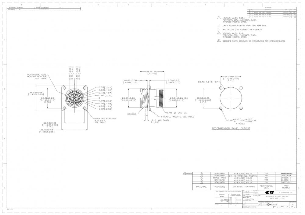 TE Connectivity 206036-3 technical drawing page 1
