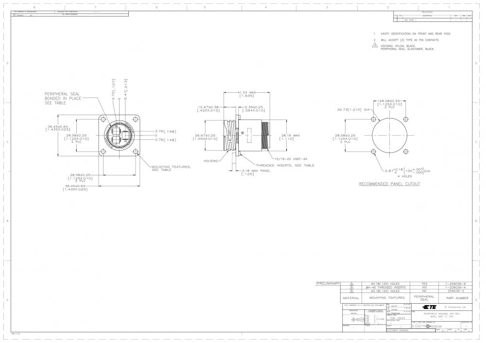 TE Connectivity 206036-3 technical drawing page 2