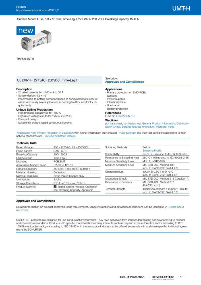 SCHURTER UMT-H datasheet page 1