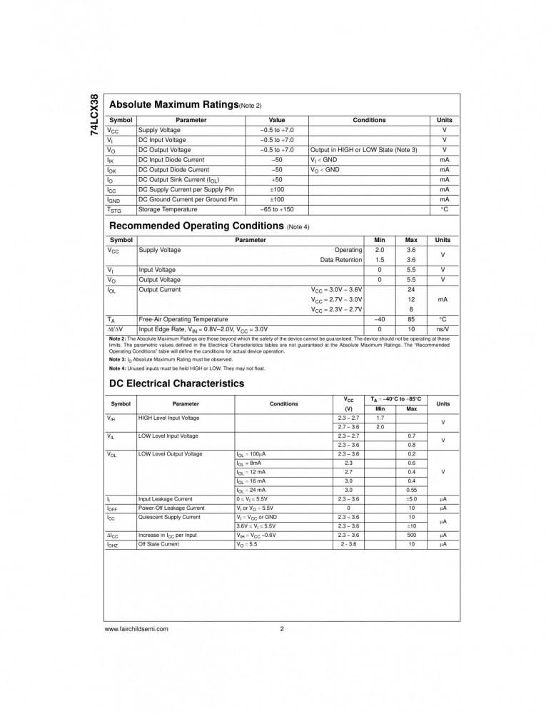 74LCX38 datasheet page 3