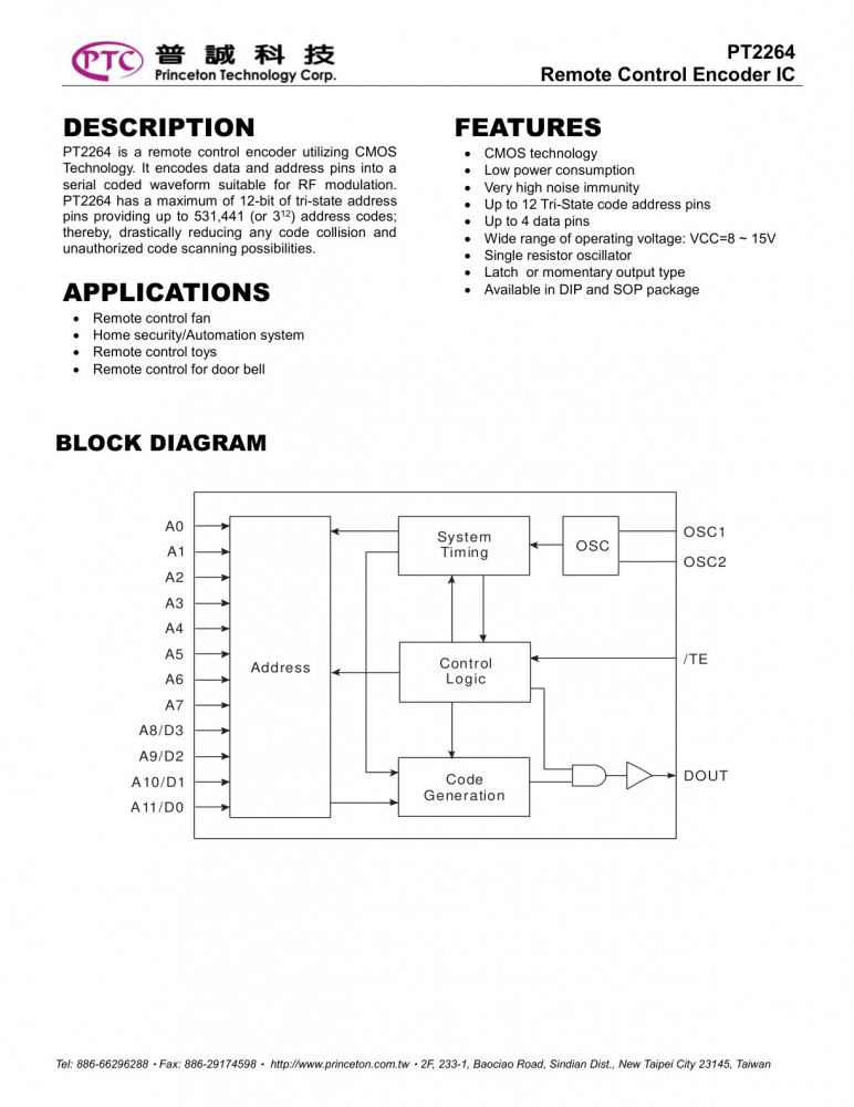 PT2264-S20 datasheet page 1