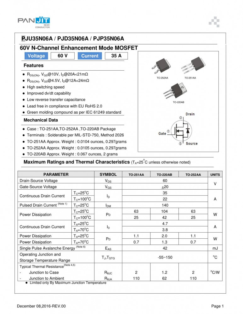 PANJIT PJP35N06A datasheet page 1