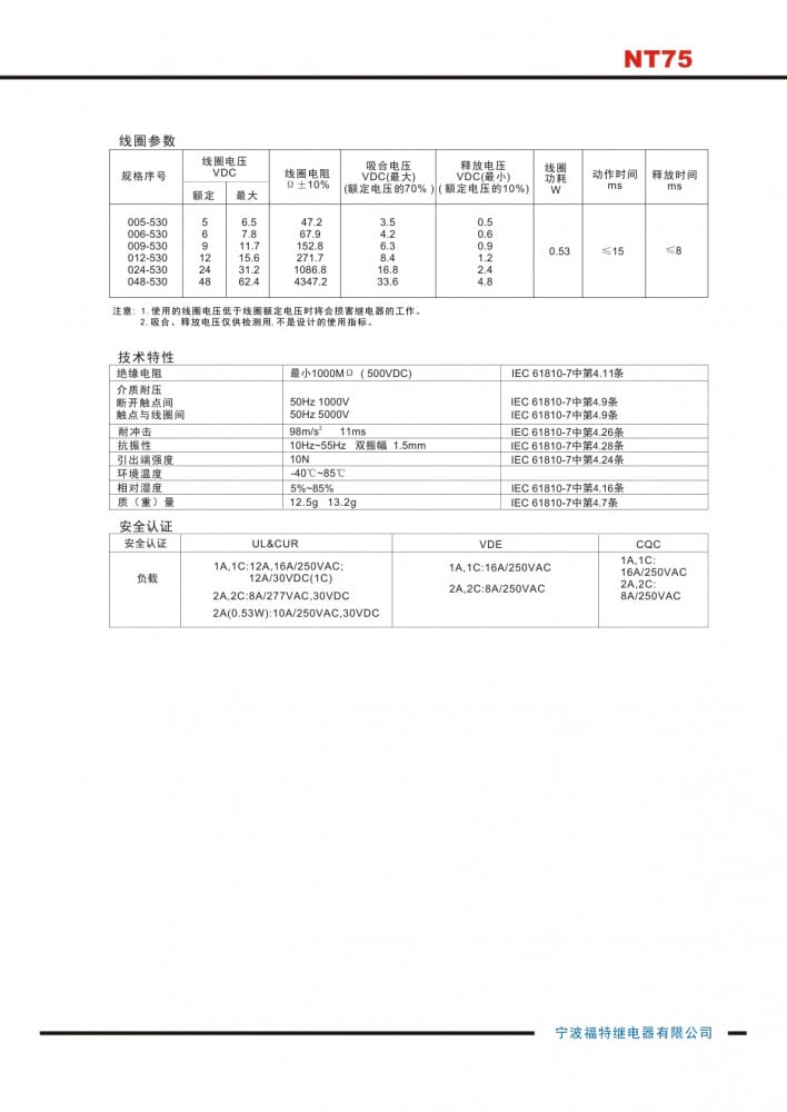 NF NT75 relay datasheet page 2
