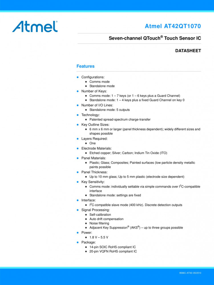 AT42QT1070 document page 1