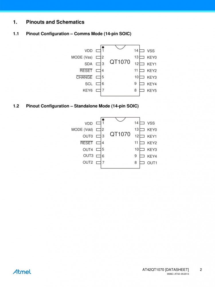 AT42QT1070 document page 2