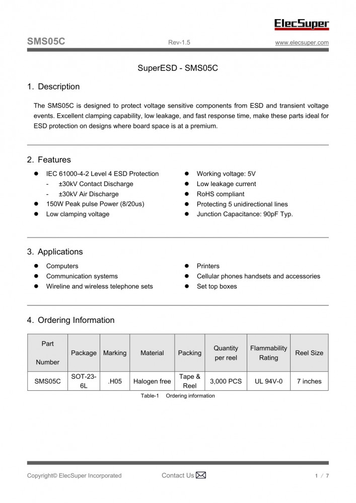 SMS05C datasheet page 1