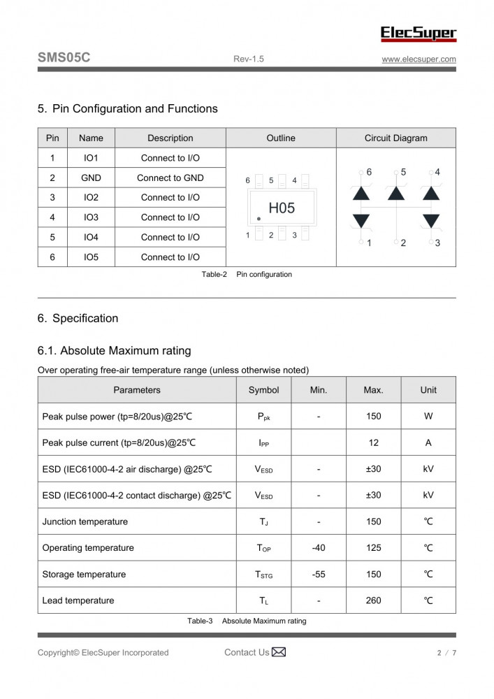 SMS05C datasheet page 2