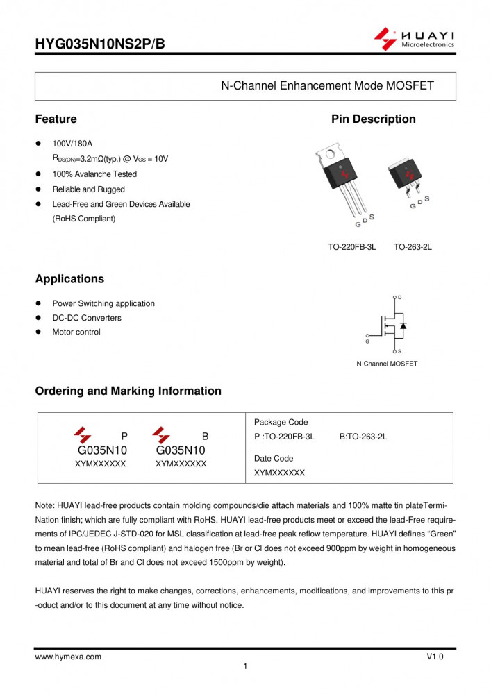 HYG035N10NS2B datasheet page 1