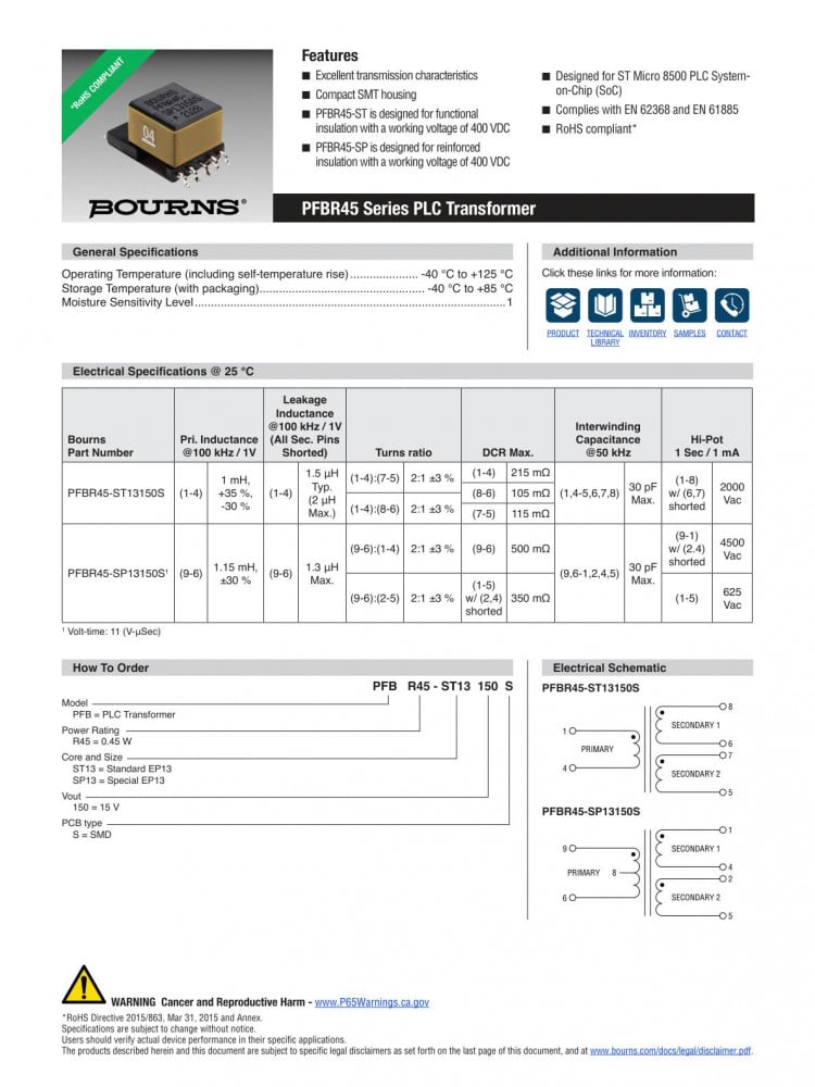 PFBR45 series datasheet page 1