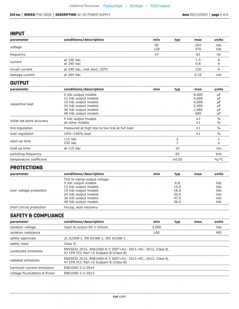 CUI PSK-S60B datasheet page 2