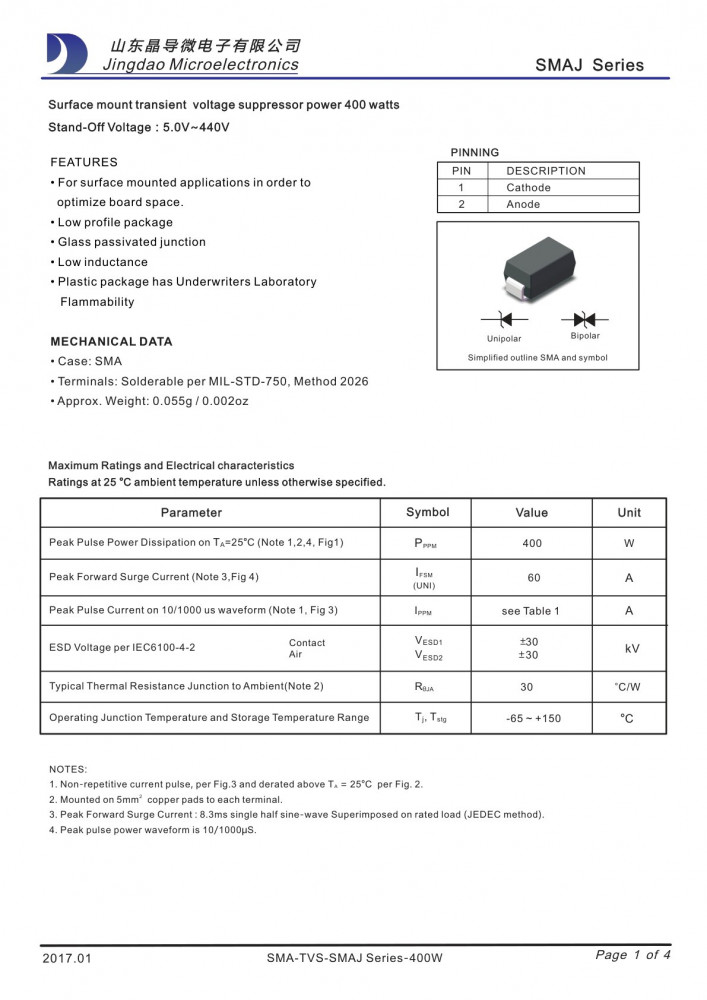 SMAJ9.0A datasheet page 1
