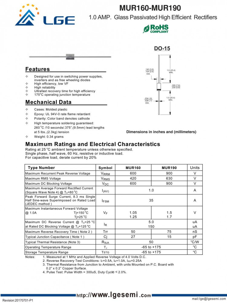 LGE MUR160 datasheet page 1