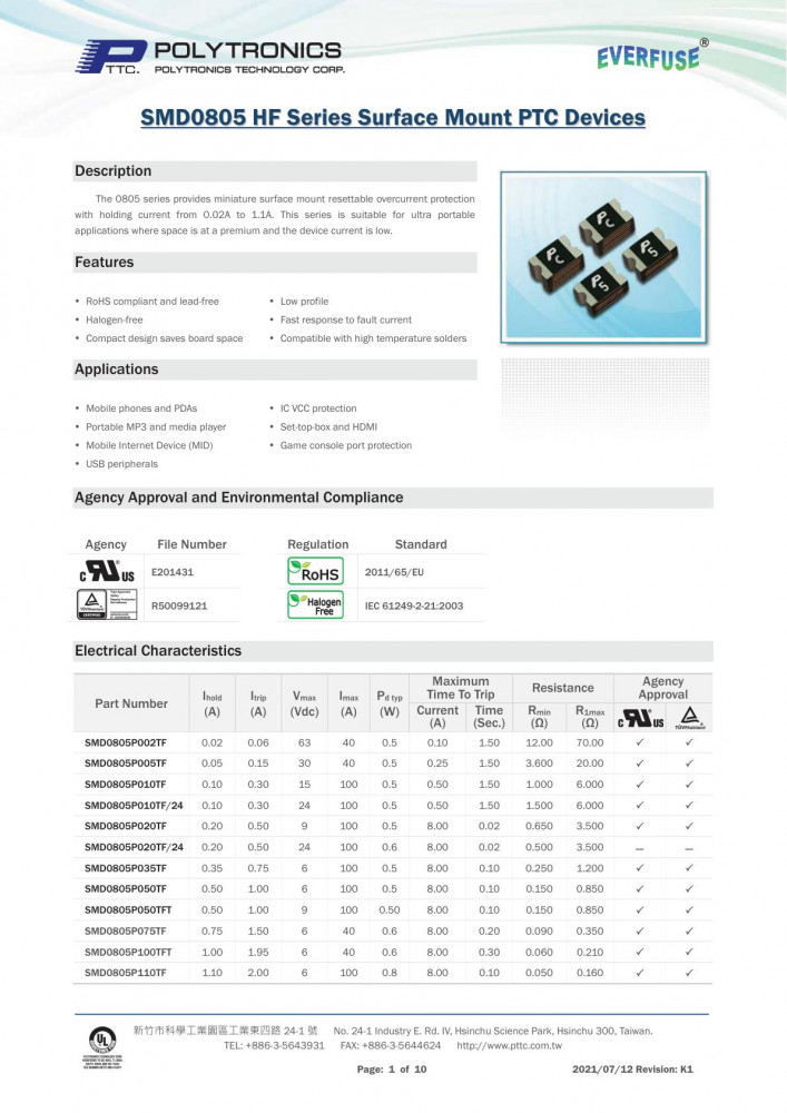 PTTC SMD0805P005TF datasheet page 2