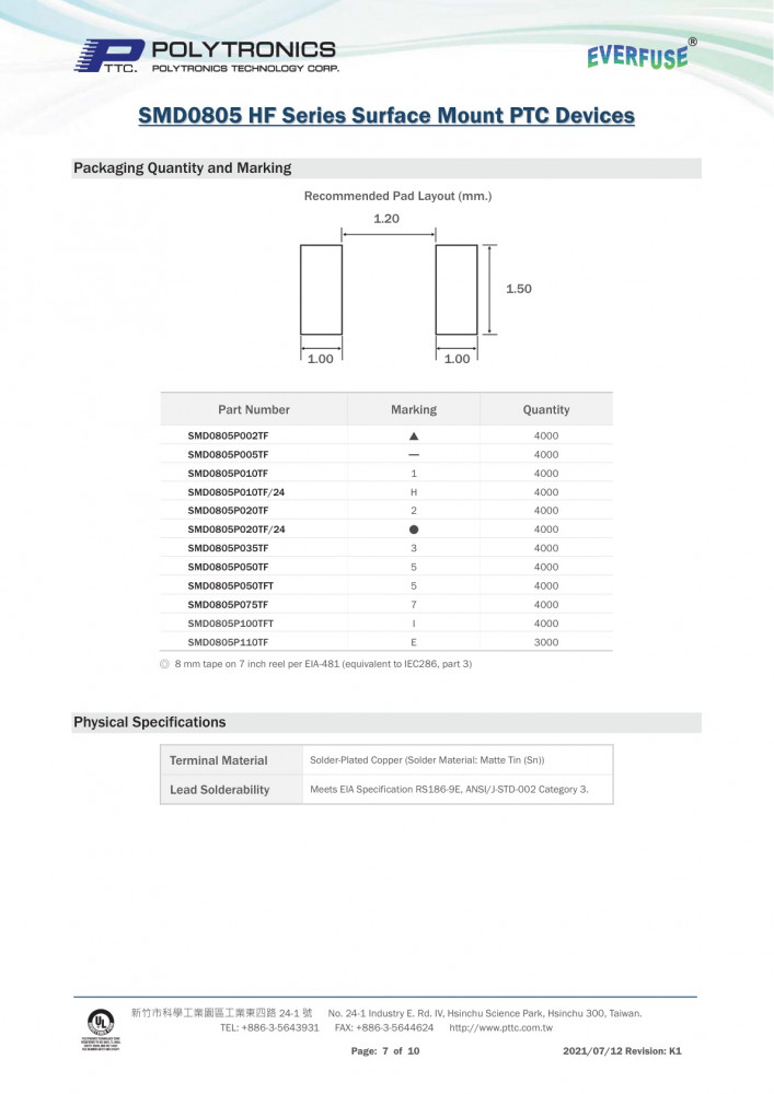 PTTC SMD0805P005TF datasheet page 8