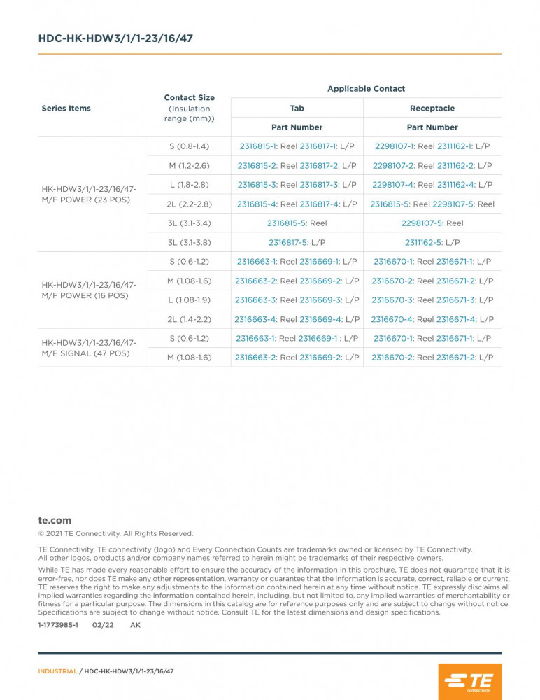 TE Connectivity HDC-HK document page 4