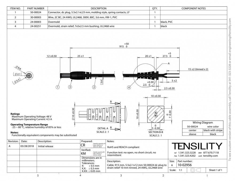 Tensility 10-02956 technical drawing and assembly details