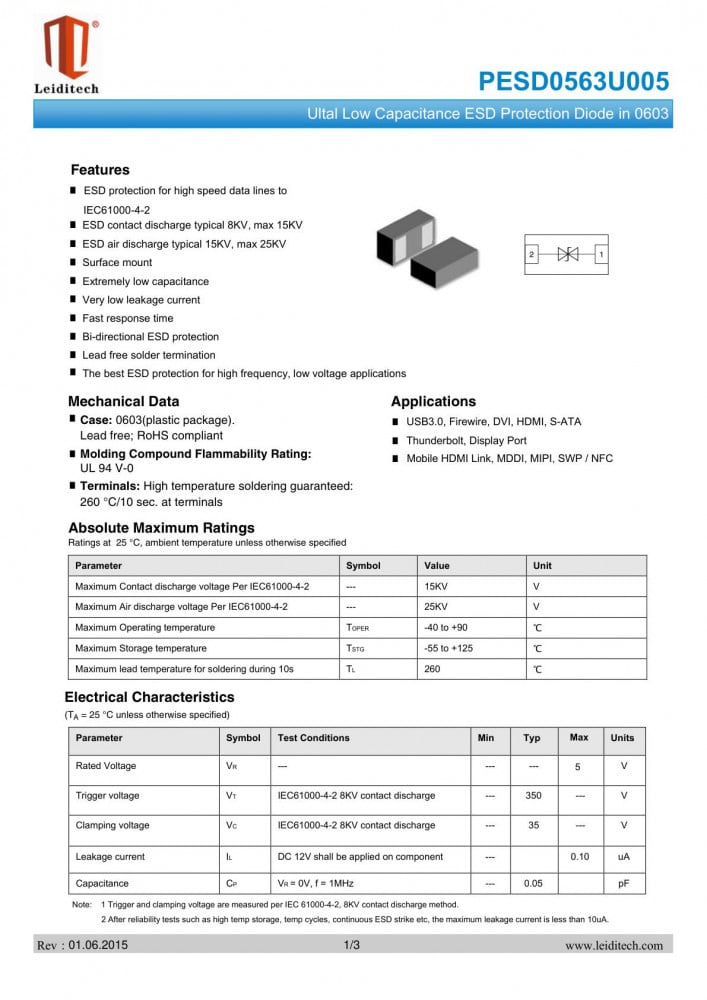 PESD0563U005 technical document page 1