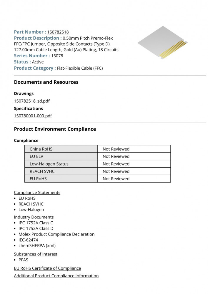 Molex FFC jumper product specification page image 1