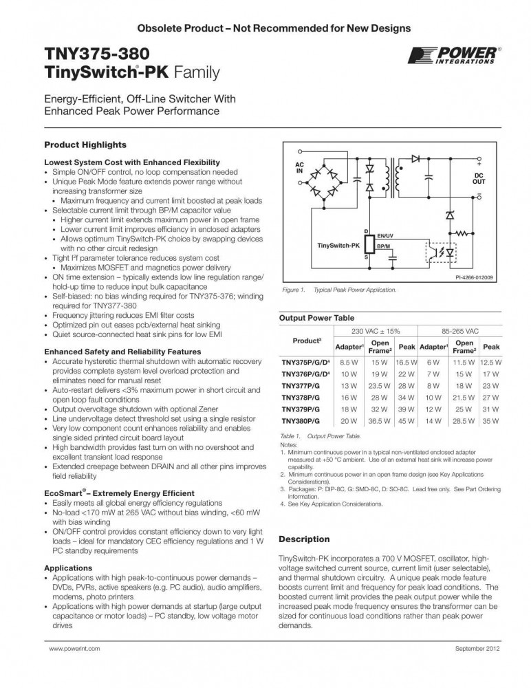 TNY380GN technical document page 1