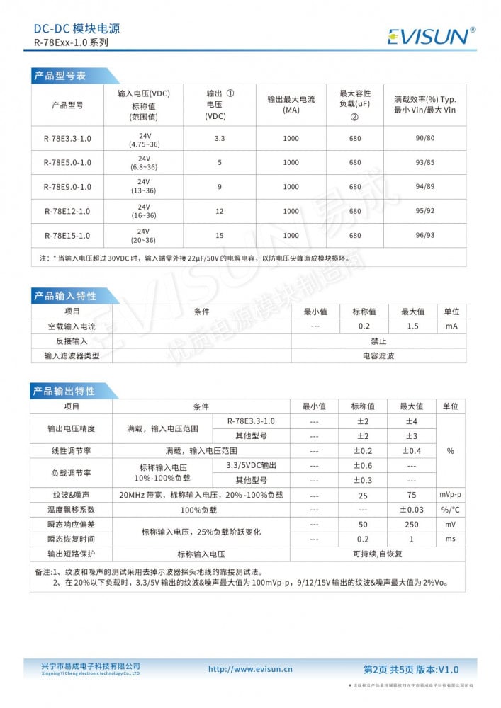 EVISUN R-78E5.0-1.0 datasheet page 2