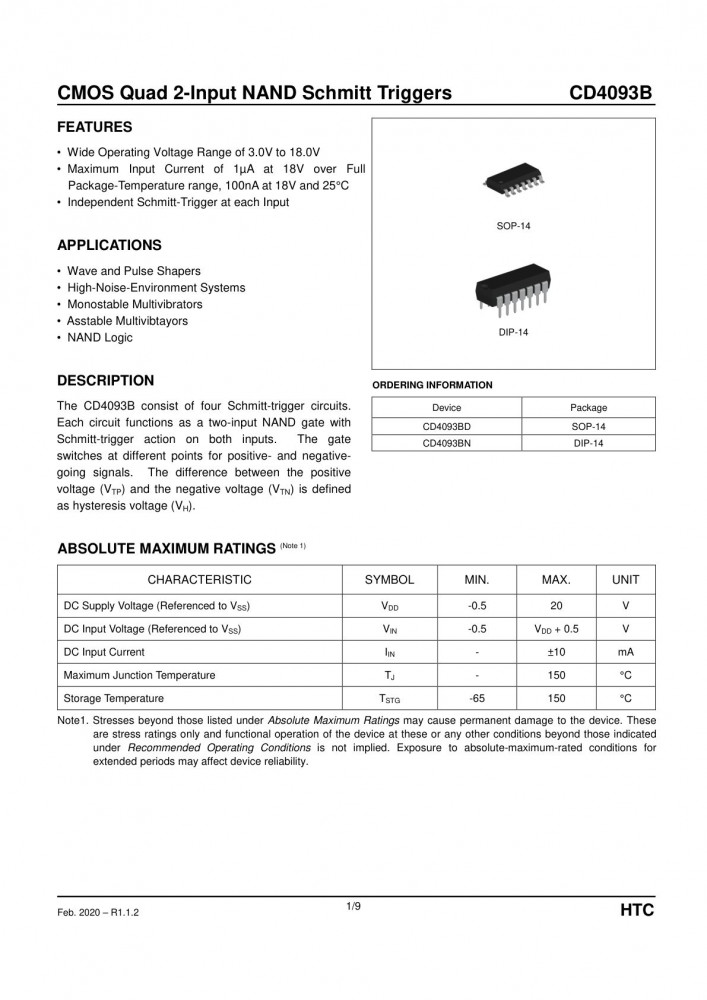 CD4093BN datasheet page 1