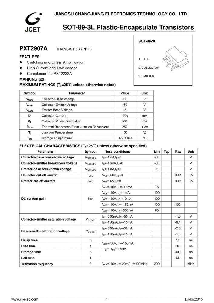 PXT2907A datasheet page 1