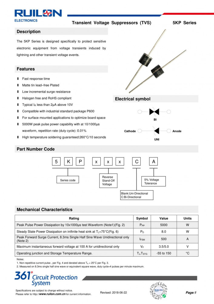5KP Series datasheet page 1