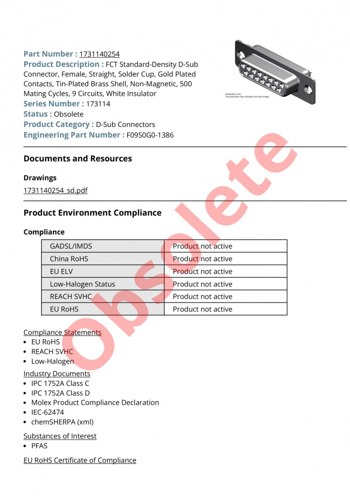 MOLEX 1731140254 product drawing preview, page 1