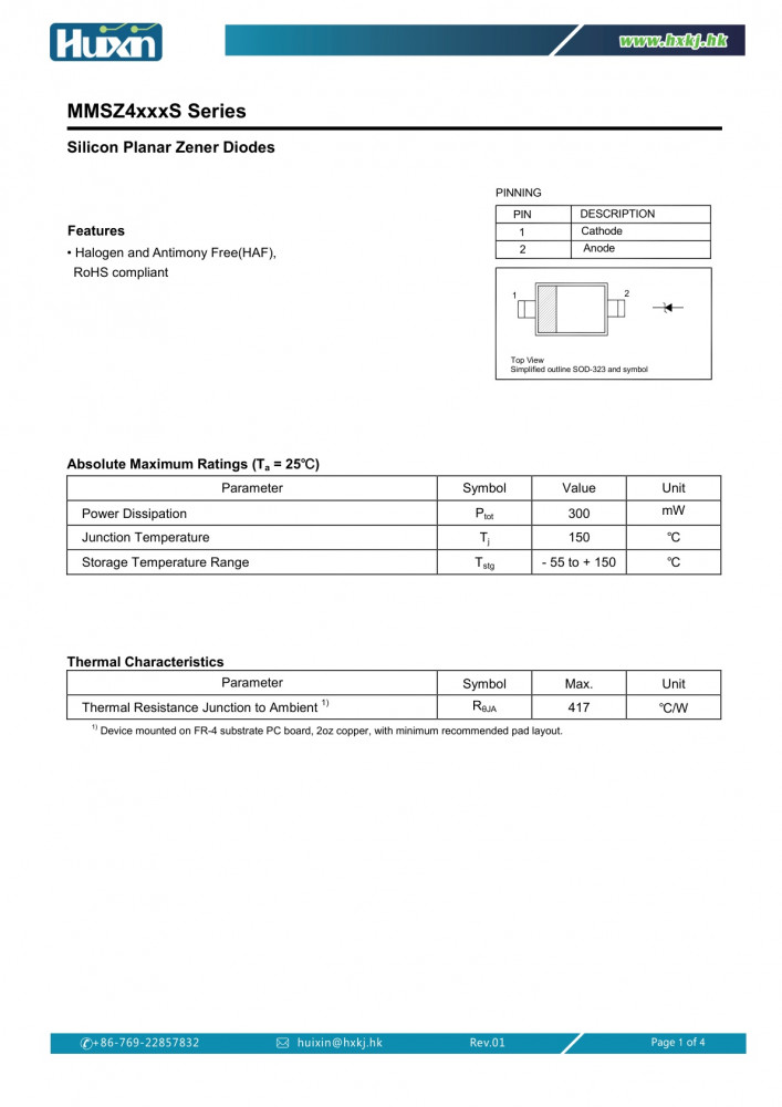 MMSZ4xxxS series datasheet page 1